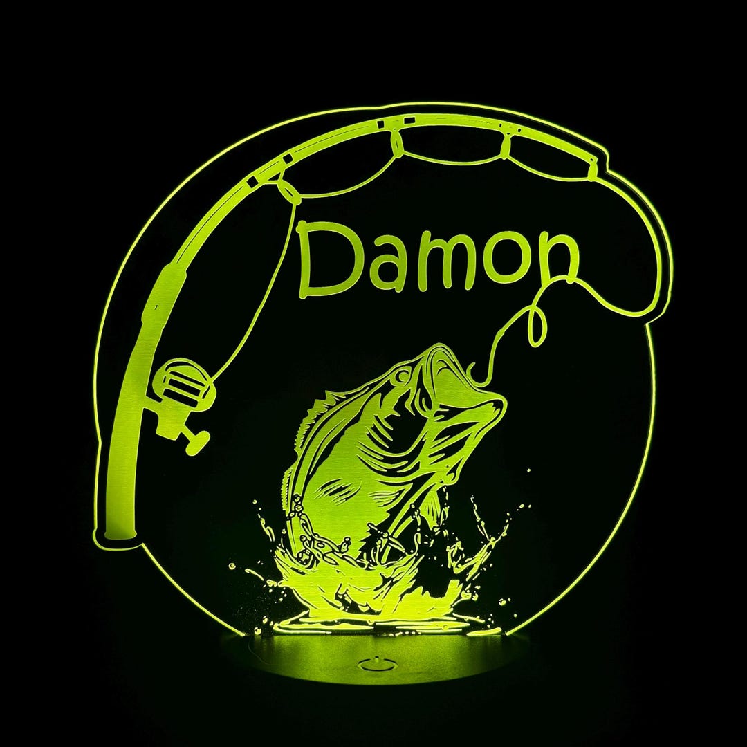 Personalized Fishing Fisherman Bass LED Lamp Nightlight Name Gift ...