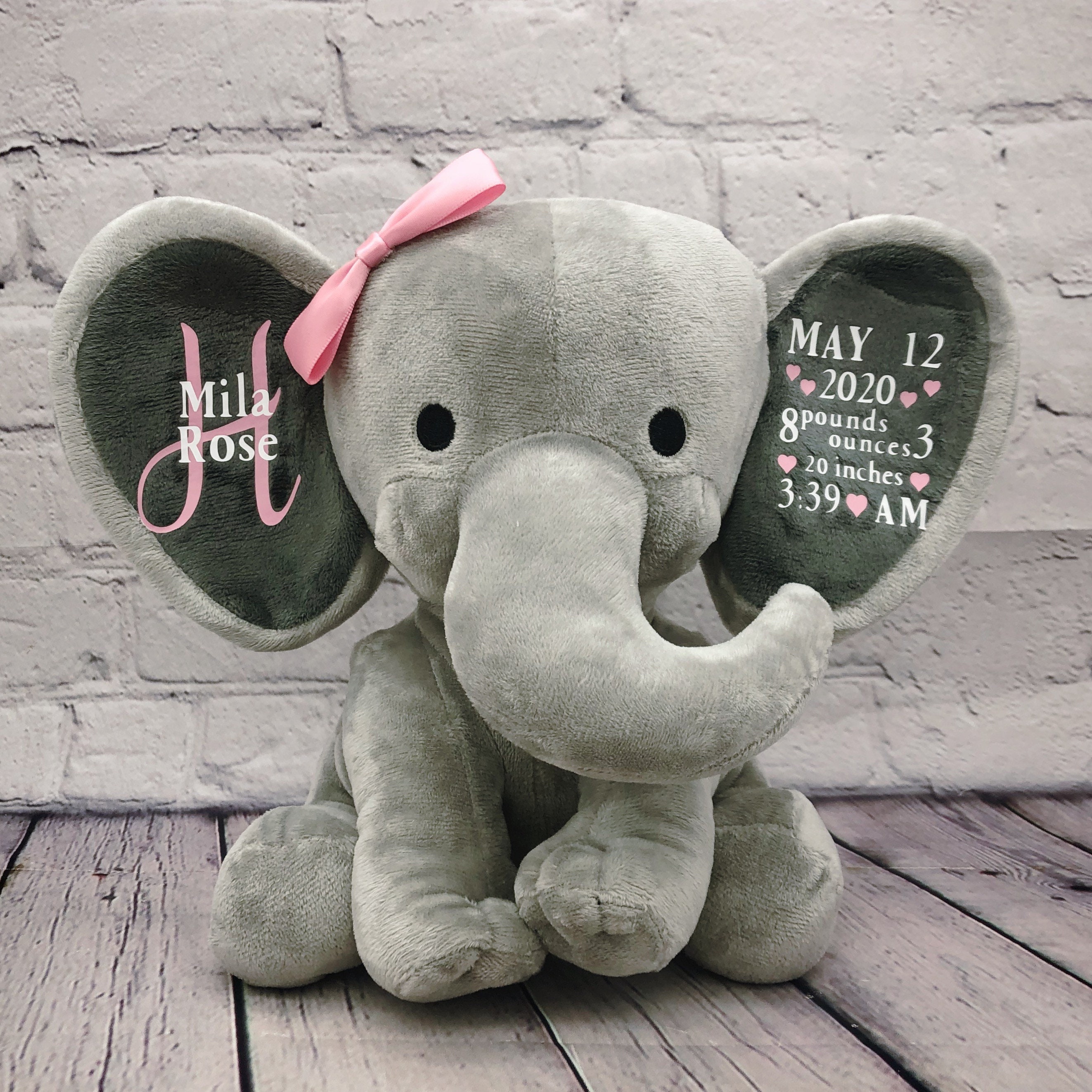 Stuffed Animal Birth Announcement Elephant Birth Stats Plush | Etsy