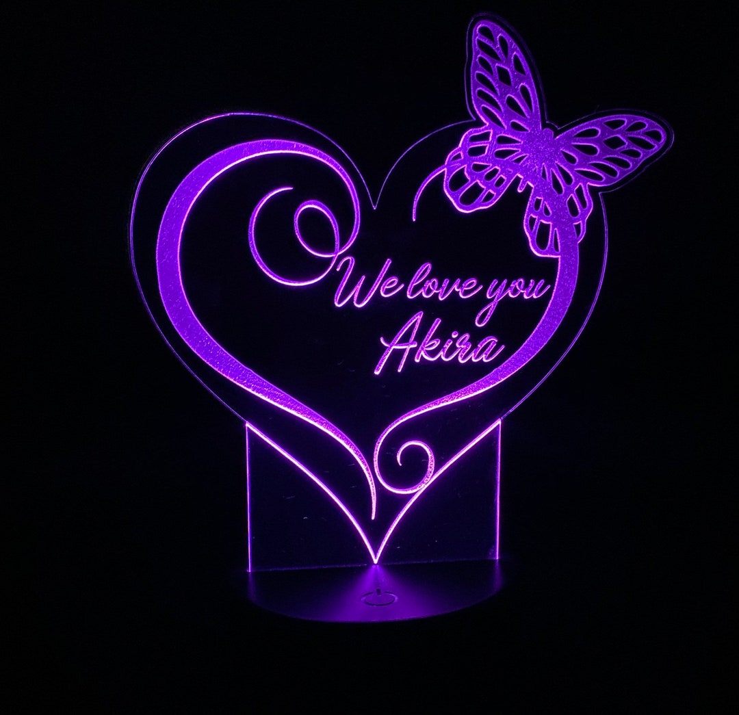 Personalized Heart Night Light: Engraved Name LED Lamp - Etsy