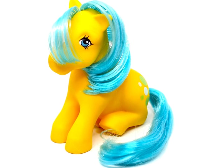 Vintage MLP Bubbles Hasbro G1 My Little Pony Yellow Blue Sitting G1 ...