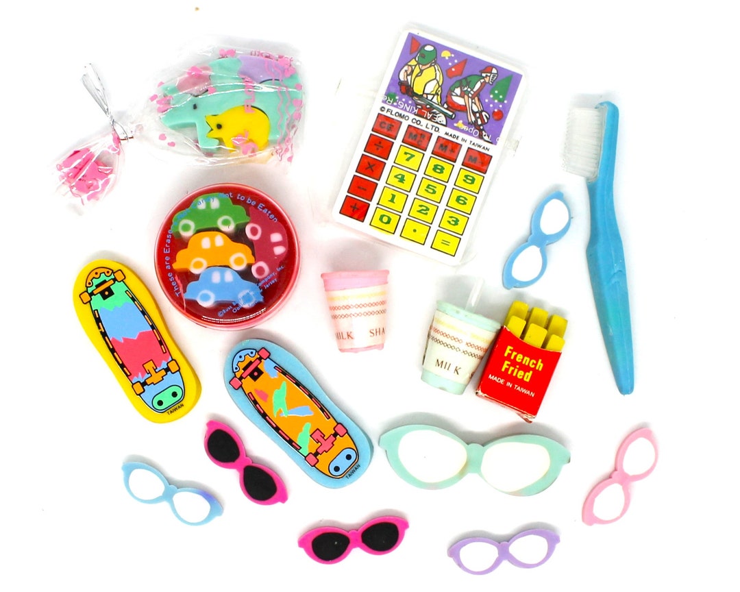 Vintage New NOS Eraser Lot FLOMO Kid's Stationery Novelty Rainbow ...