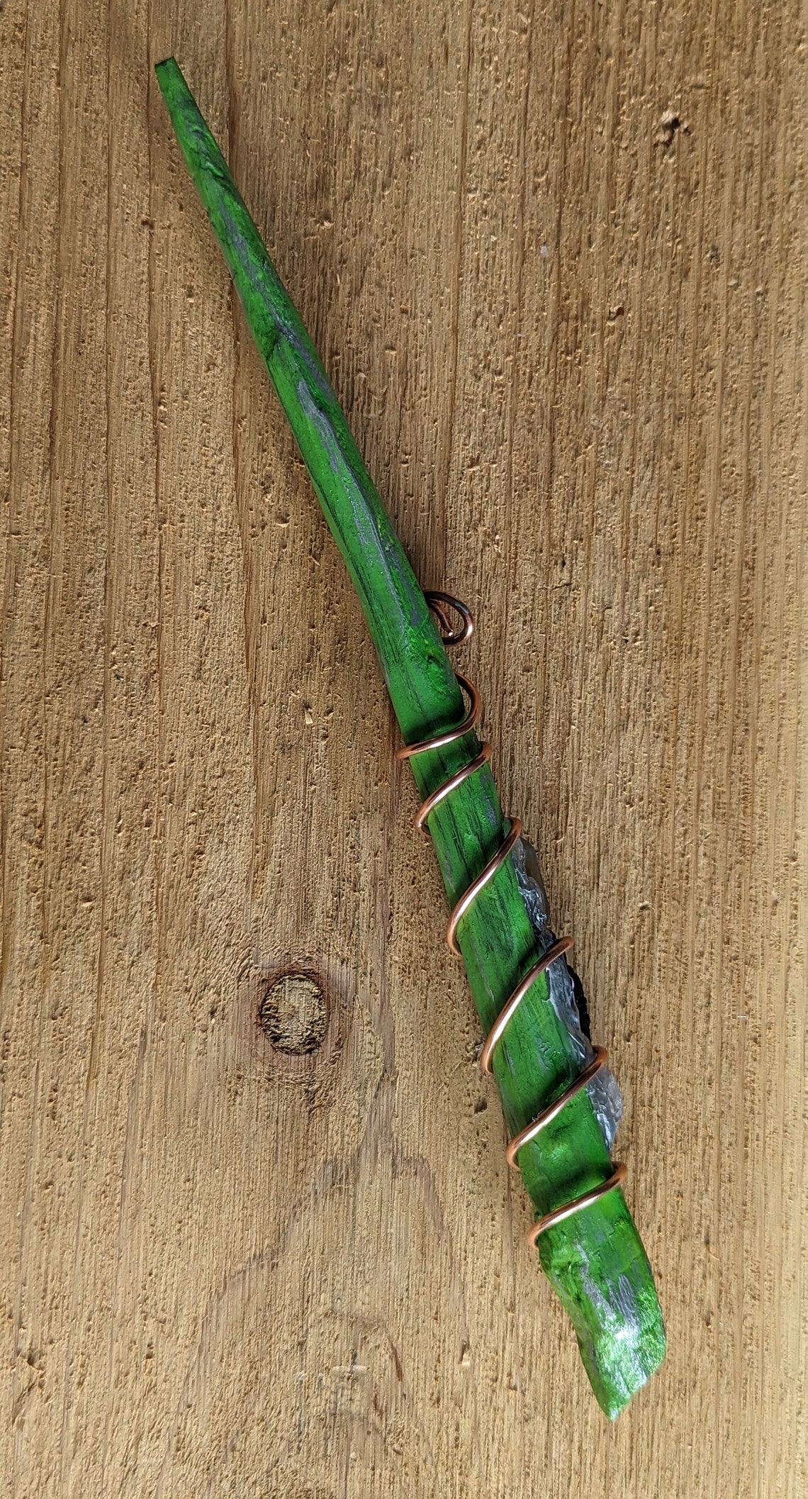 Hand Carved Copper Wrapped River Wood Wand With Clear Quartz, Black ...