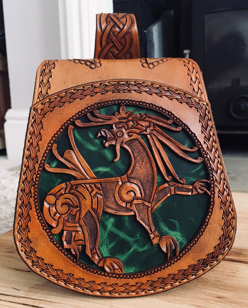 Hand Carved Viking Leather Belt Pouch/ Hip Pouch/ Bushcraft | Etsy