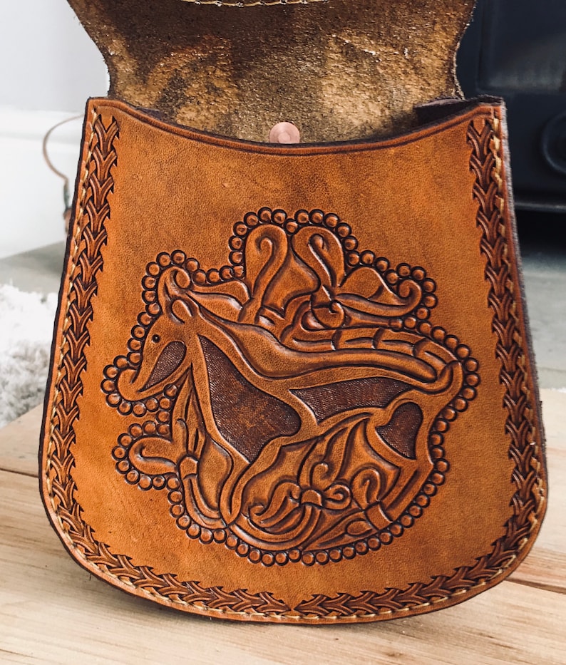 Hand Carved Viking Leather Belt Pouch/ Hip Pouch/ Bushcraft | Etsy
