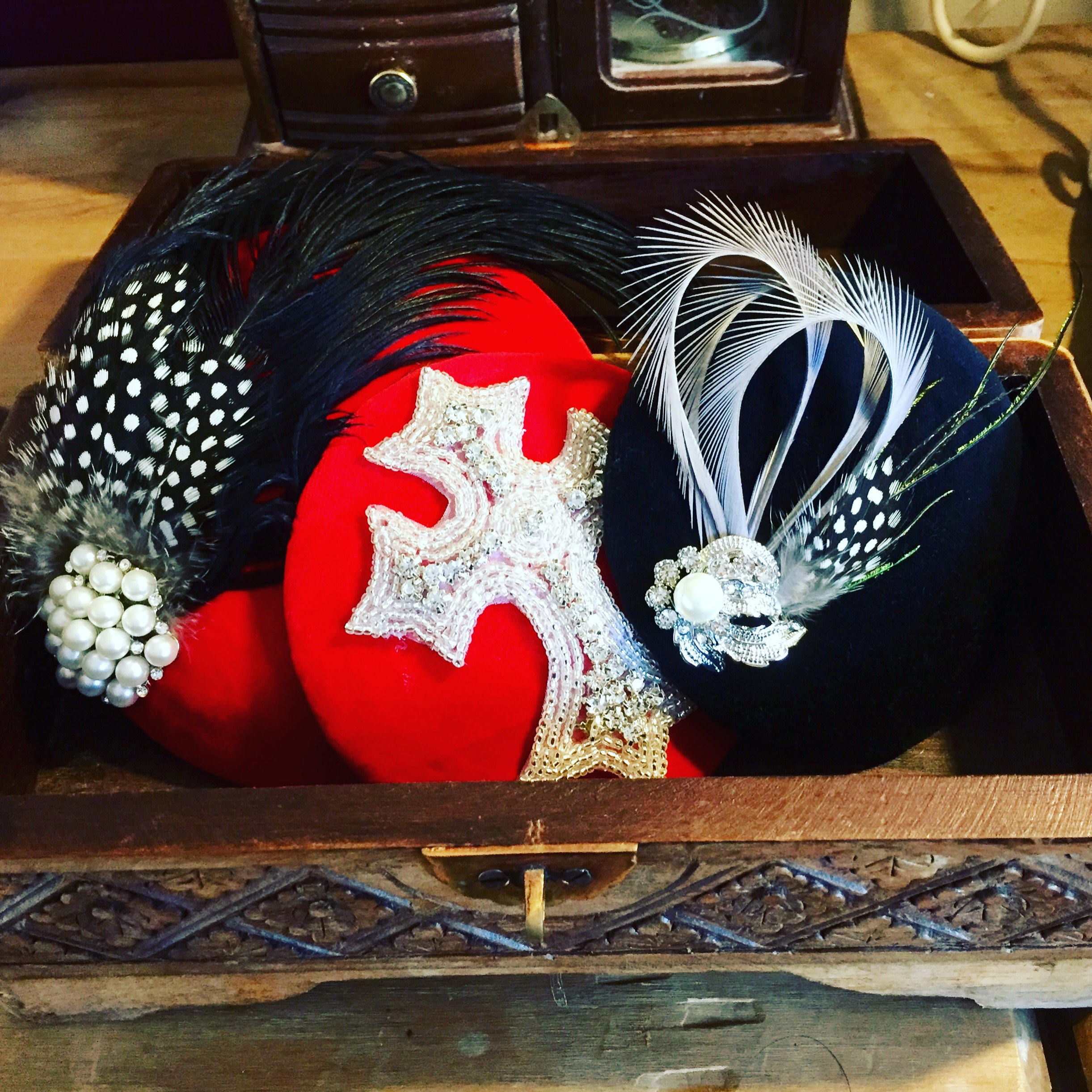 Red Velvet Fascinator for Weddings , Special Occasions , New Year's Eve ...