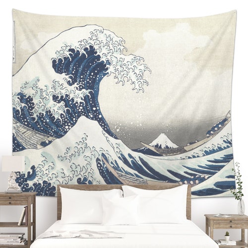 Japanese Wave Tapestry Great Wave Kanagawa Vintage Wall - Etsy