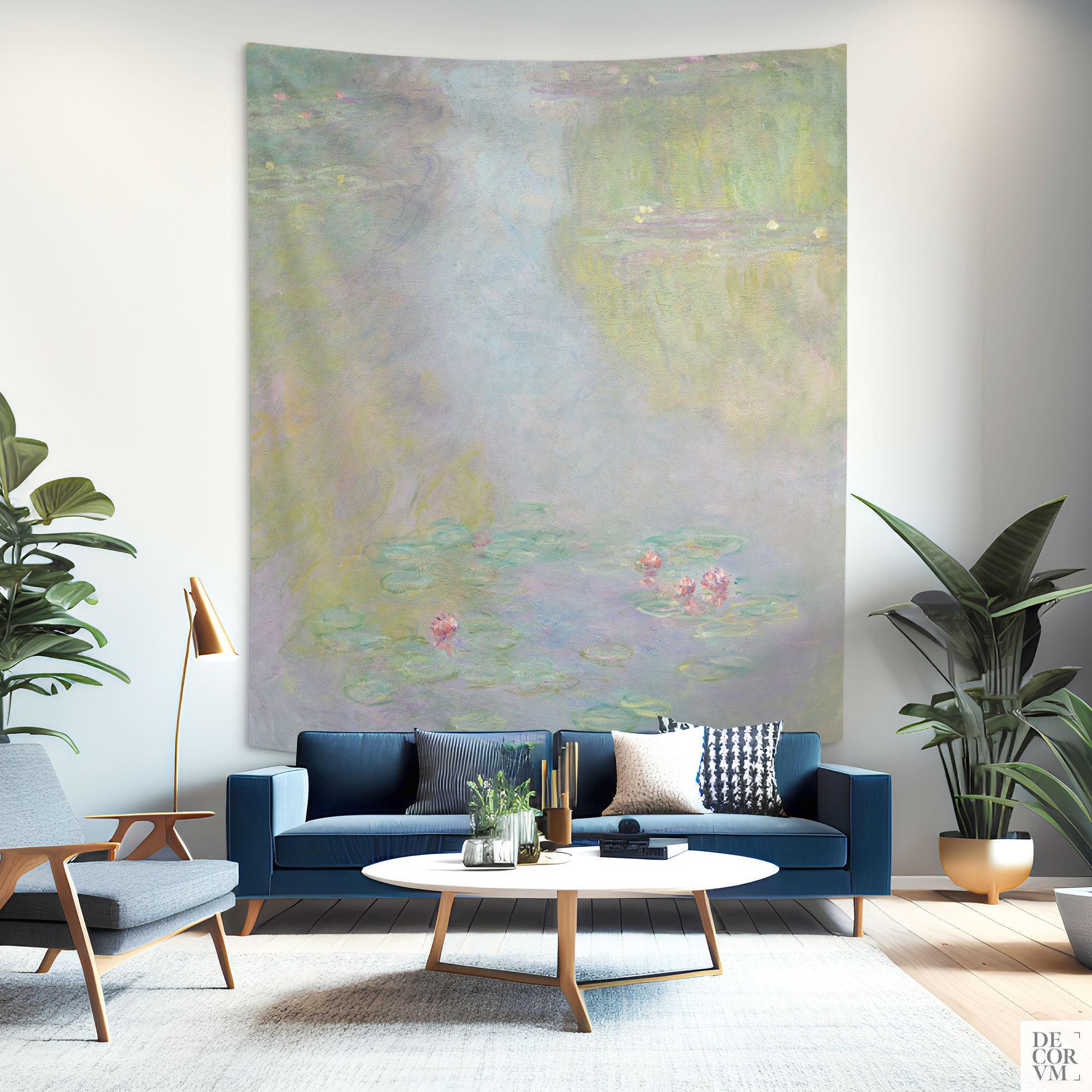 Water Lilies Art Tapestry, Fabric Wall Hanging With Claude Monet ...