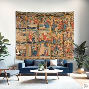 Medieval Religious Tapestry Depicting the Apostles Creed. Printed ...