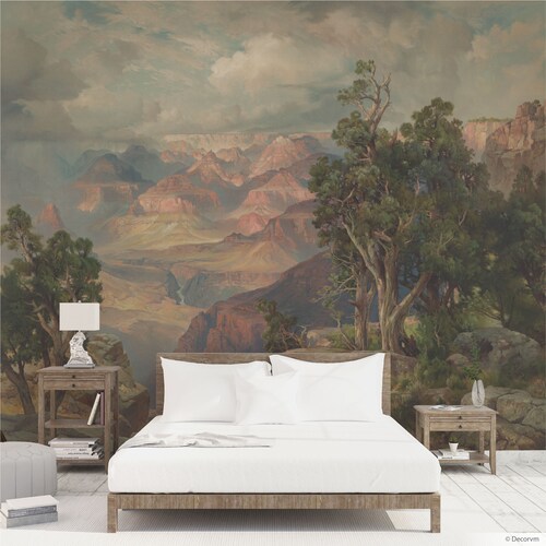 Muted Landscape Painting Wall Mural for a Serene Decor - Etsy
