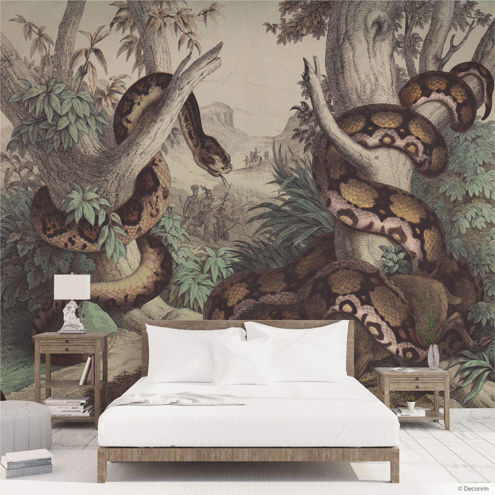 Snake wall mural Vintage wall decor with an illustration of | Etsy