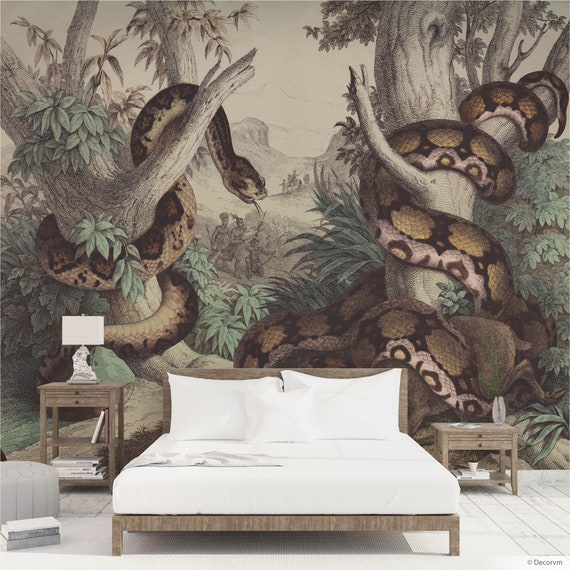 Snake Wall Mural Vintage Wall Decor With an Illustration of | Etsy