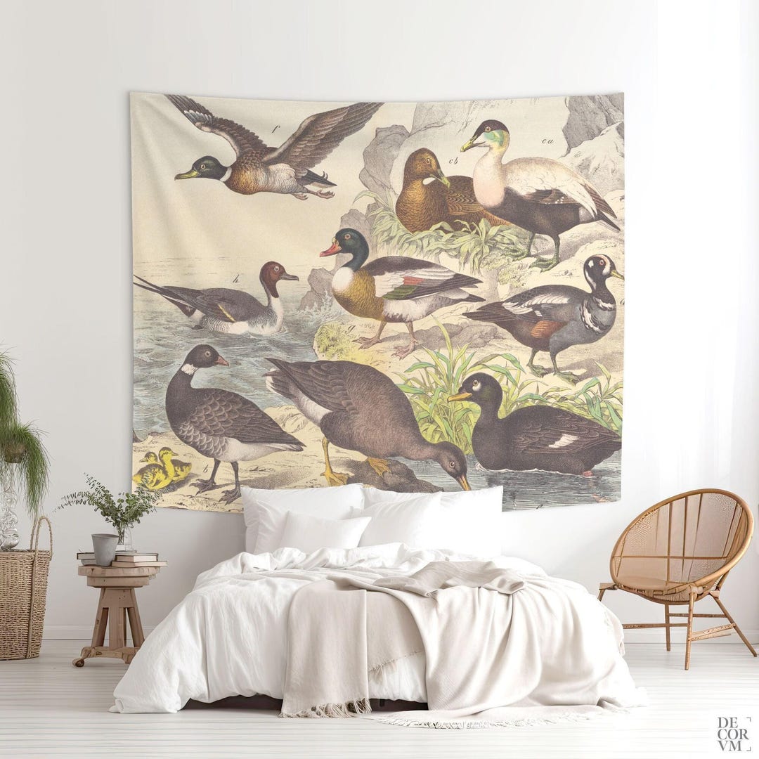 Wall Tapestry of a Vintage Duck Study Print, German Lithograph Printed ...