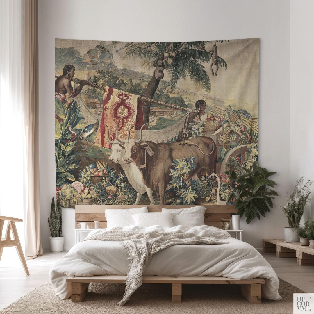 Tropical Landscape Wall Tapestry, Gobelins the Two Bulls Exotic Decor ...