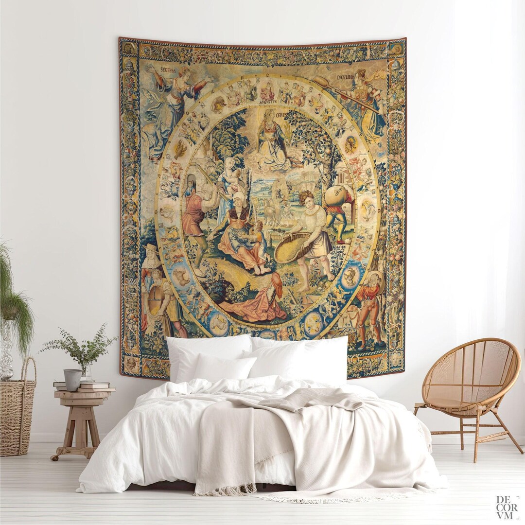 August Zodiac Wall Tapestry – Antique Flemish Textile Print. FLE001 - Etsy