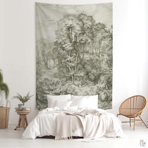 Forest Tapestry Monochrome Print, Tree Wall Art Drawing, German Artist ...