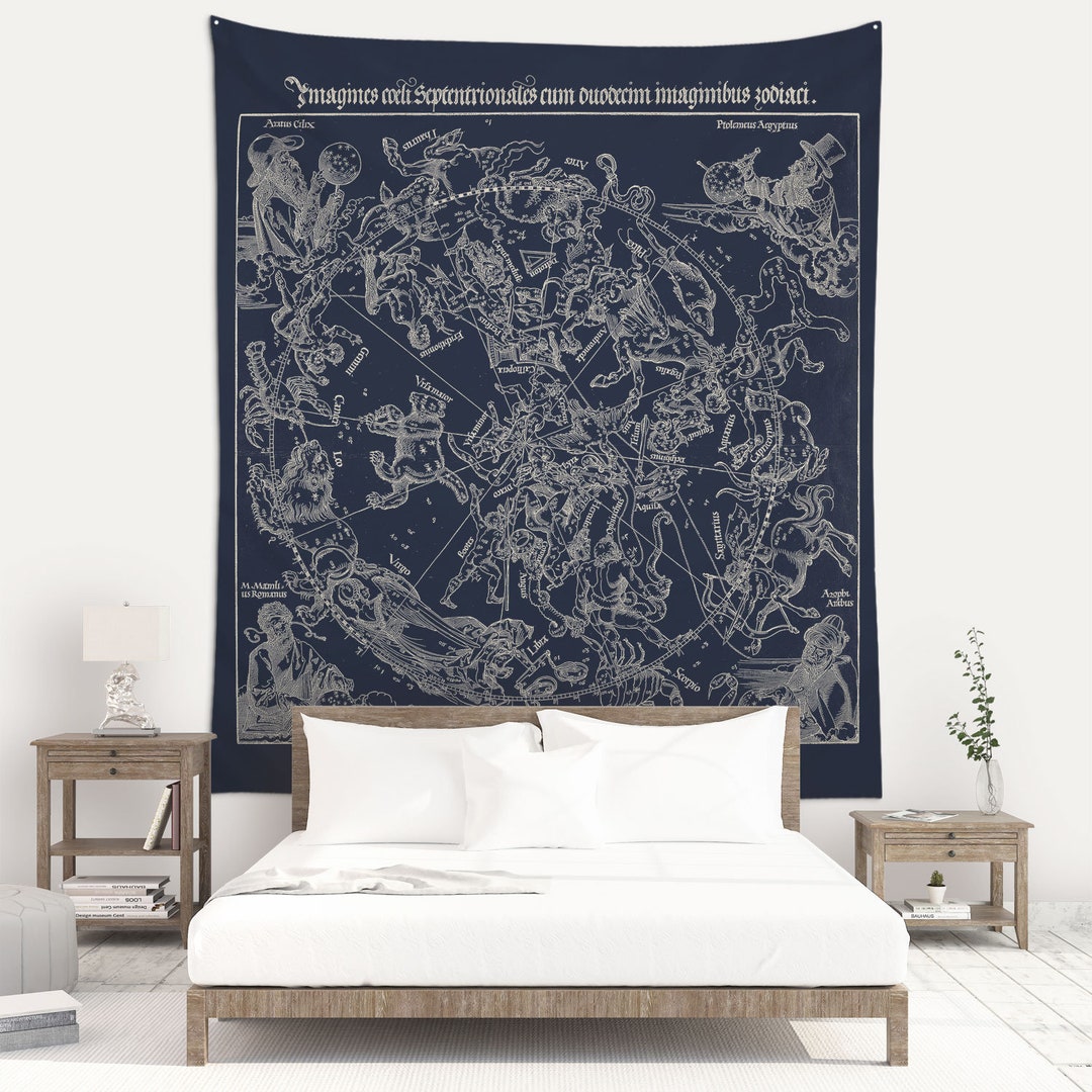 Blue Celestial Tapestry, Durer Print, Celestial Wall Art, Zodiac ...