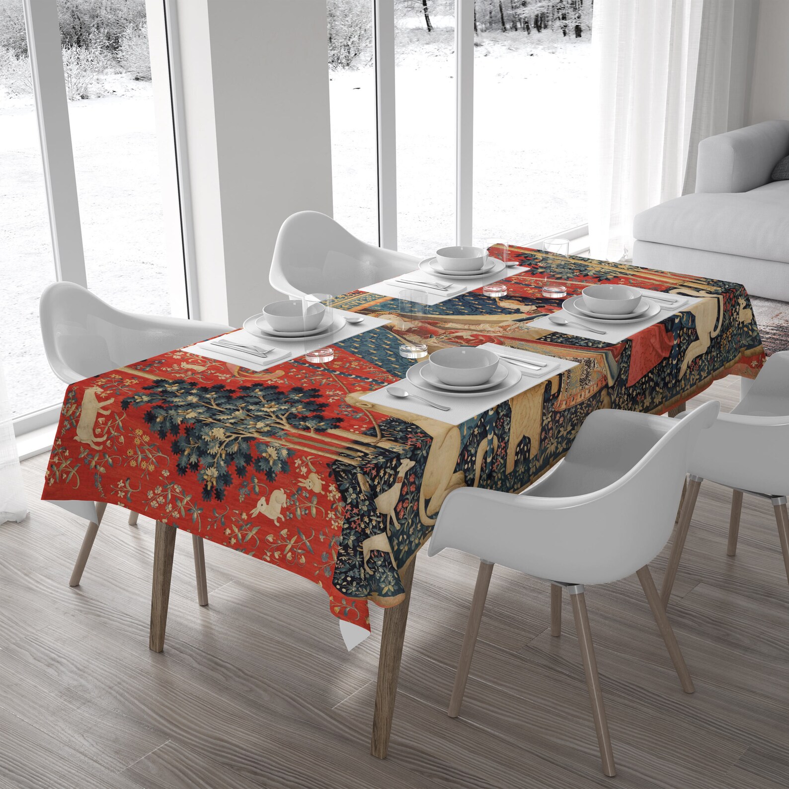 Lady and Unicorn Tapestry Tablecloth, Medieval Art Kitchen Decor ...