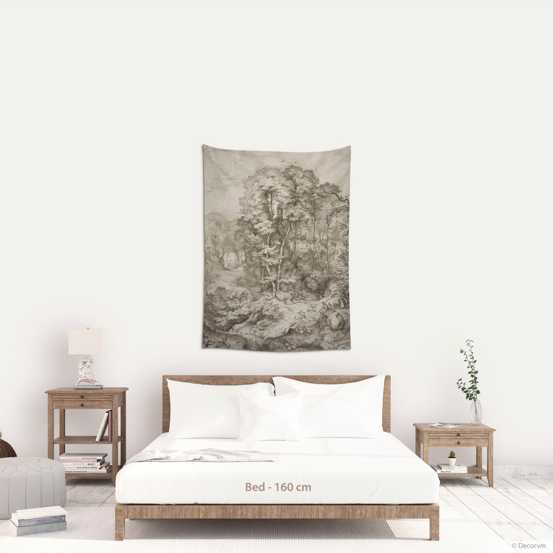 Forest Tapestry Monochrome Print Tree Wall Art Drawing | Etsy