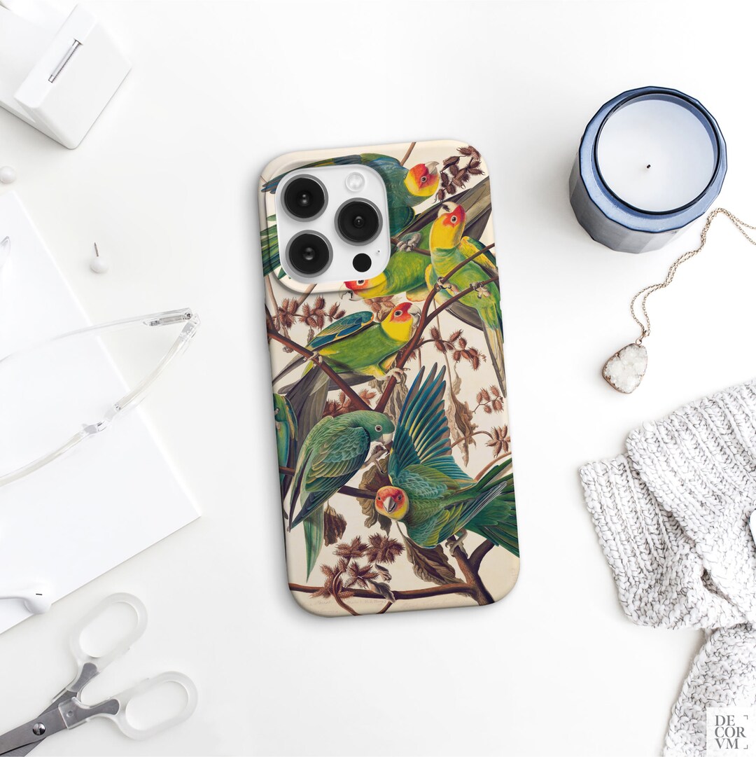 Colorful Phone Case With Tropical Extinct Species of Parrots. Antique ...