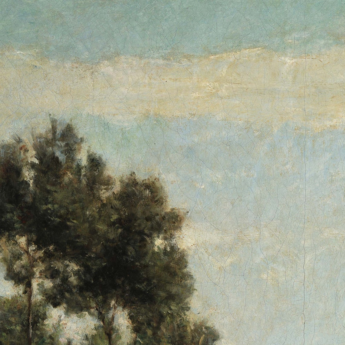 Muted Landscape Painting Wall Mural for a Serene Decor - Etsy