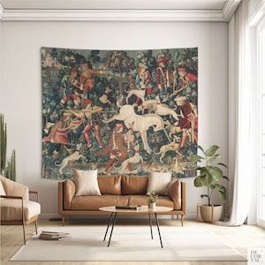 Unicorn Wall Art, Medieval Tapestry, Unicorn Tapestry, Printed Fabric ...