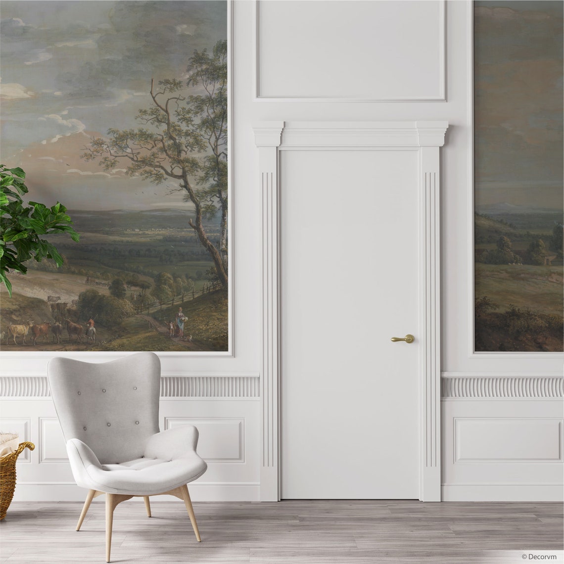 Rural Painting Wall Mural Cottagecore Decor Wallpaper With a - Etsy