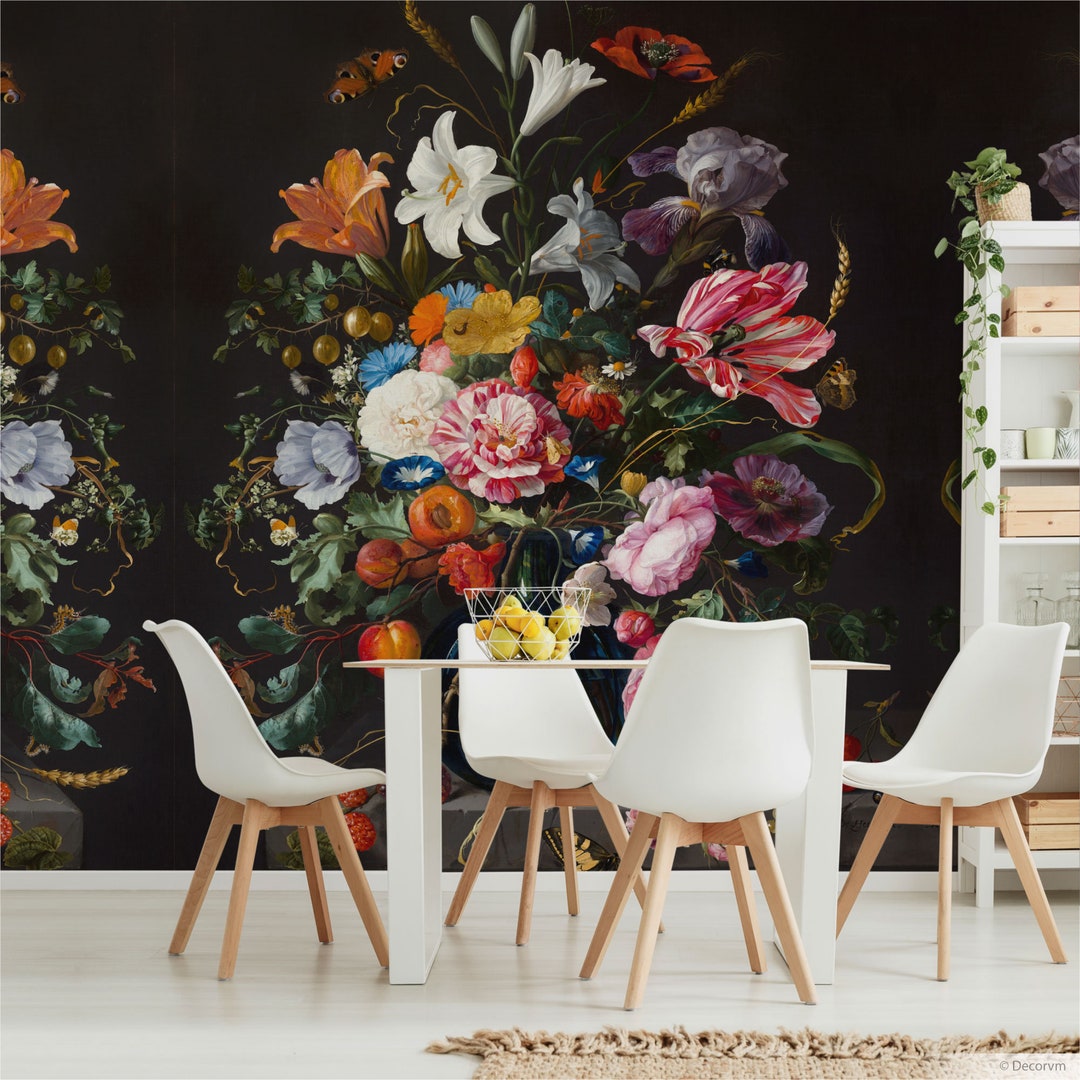 Dutch Wallpaper With Colorful Flowers, Floral Wall Decor for Your Home ...