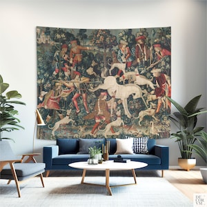 Unicorn Wall Art, Medieval Tapestry, Unicorn Tapestry, Printed Fabric ...