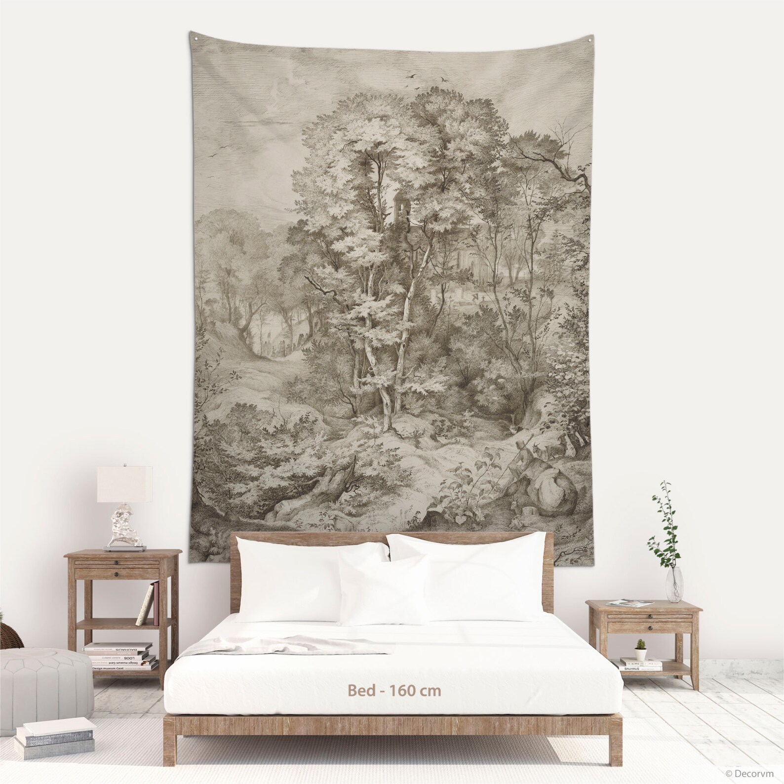 Forest Tapestry Monochrome Print Tree Wall Art Drawing | Etsy