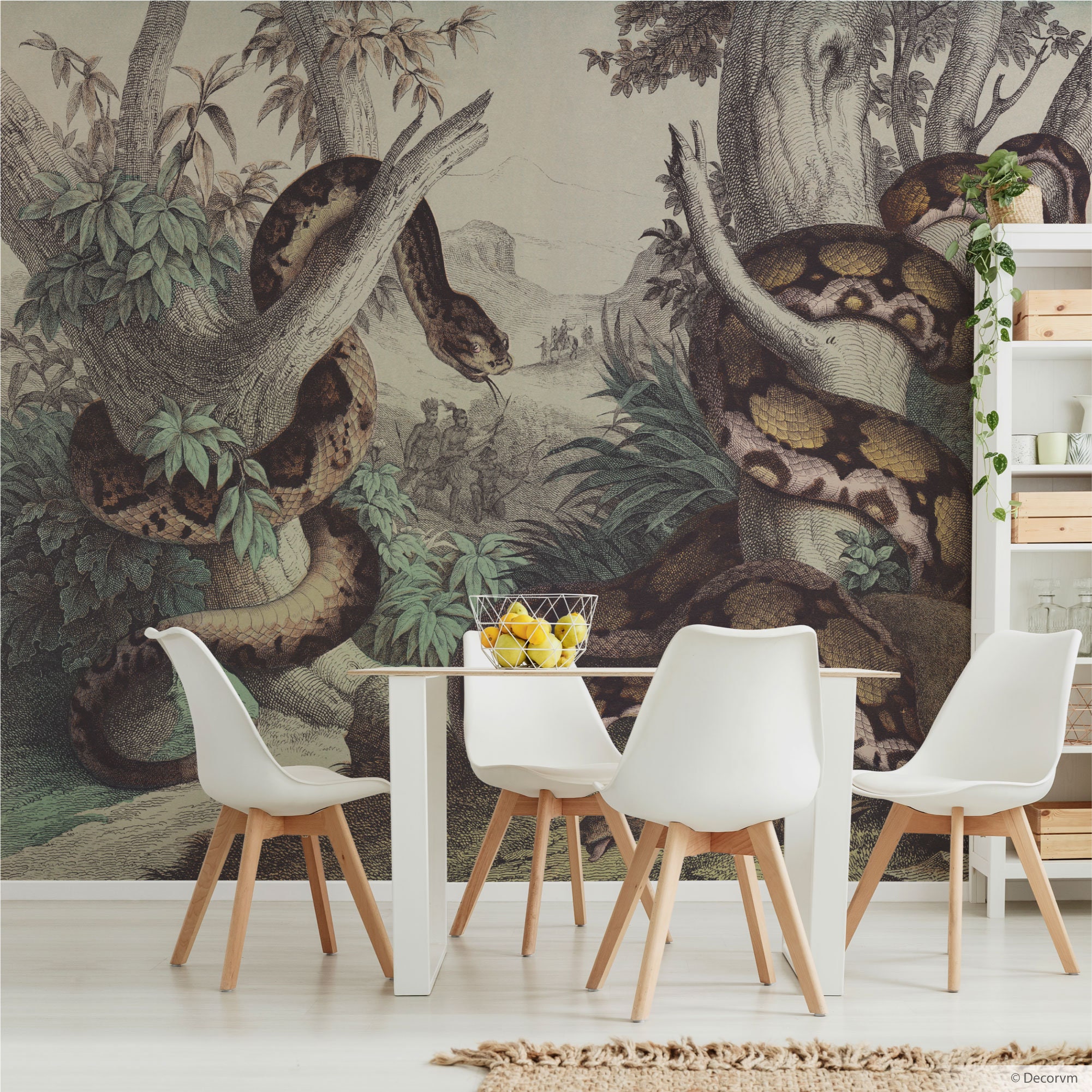 Snake wall mural Vintage wall decor with an illustration of | Etsy