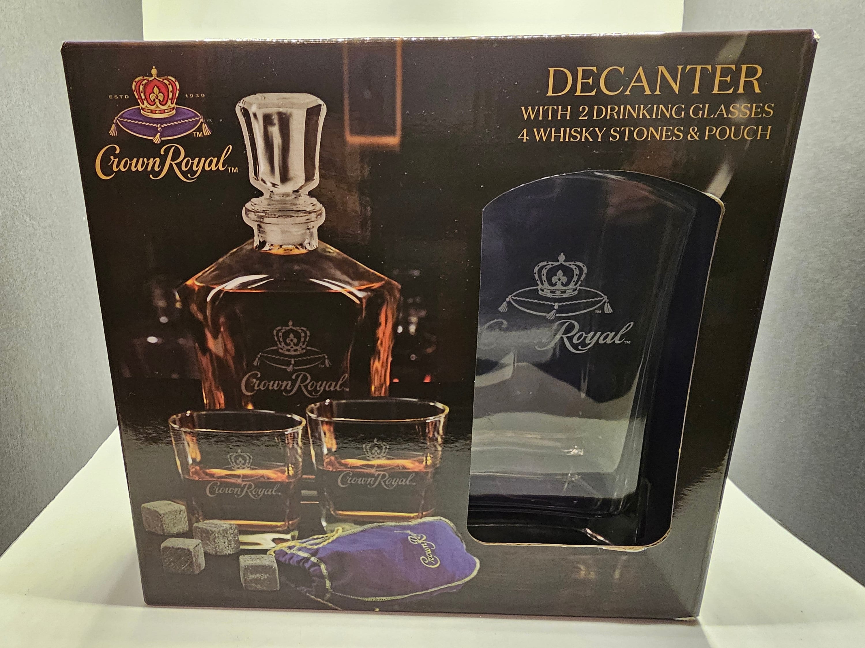 Beautiful Crown Royal Crystal Cut Decanter, Glasses and Whiskey Stone ...