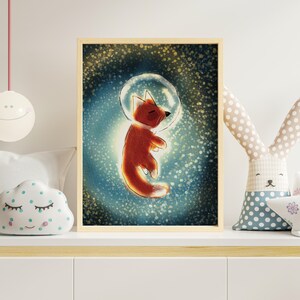 Space Fox Wall Art, Space Themed Artwork, Kids Room Print - Etsy