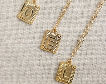 Gold Square Initial Necklace - Etsy