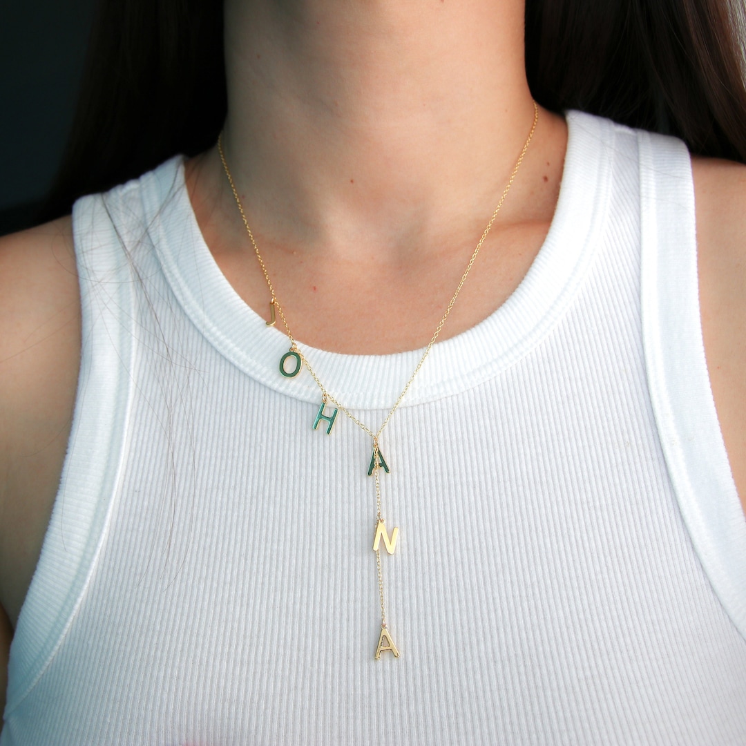 Custom Name Necklace, Gold Letter Necklace, Lariat Necklace, Lariat ...