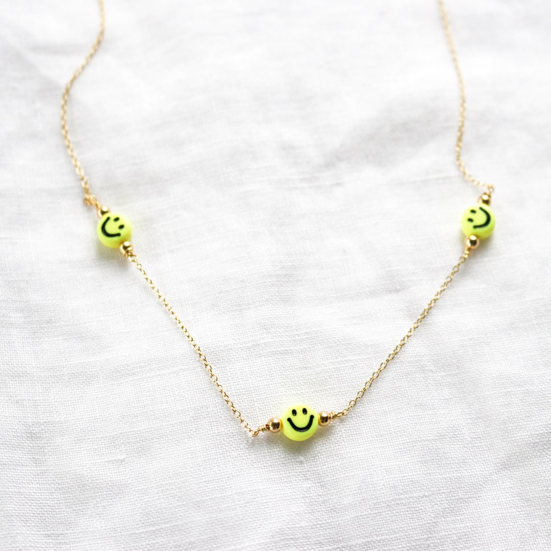 Smiley Face Necklace, Happy Face Choker, Smile Charm Necklace ...