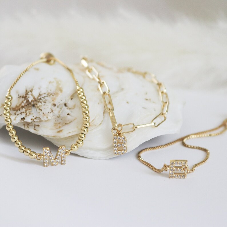 Personalized Initial Bracelet, Initial Bracelet, Custom Gold Letter ...