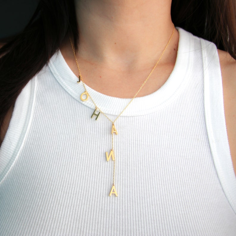 Custom Name Necklace Gold Letter Necklace Lariat Necklace - Etsy