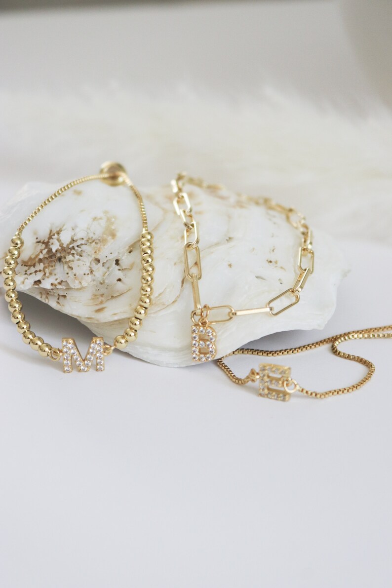 Personalized Initial Bracelet, Initial Bracelet, Custom Gold Letter ...