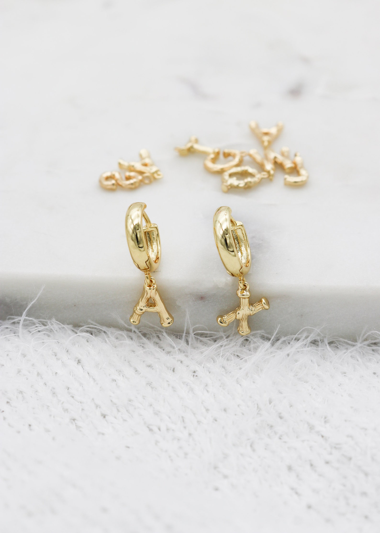Tiny Initial Earrings, Personalized Earrings, Chunky Gold Hoops, Letter ...
