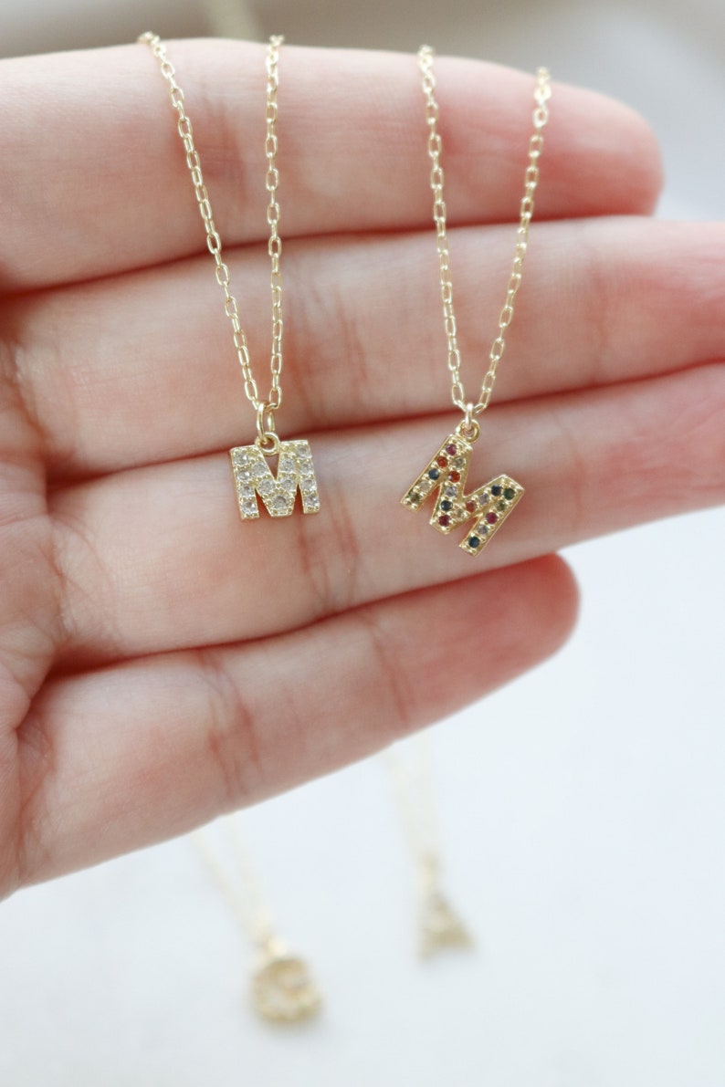 Tiny Letter Necklace Rainbow Initial Gold Letter Necklace - Etsy