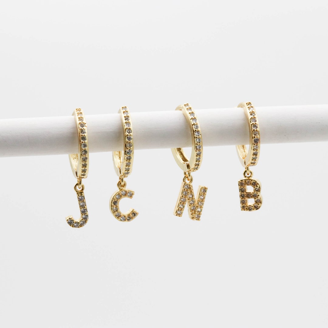 Initial Earrings, Letter Earrings, Tiny Hoop Initial Earrings, Initial D, Custom Earring, Small ...