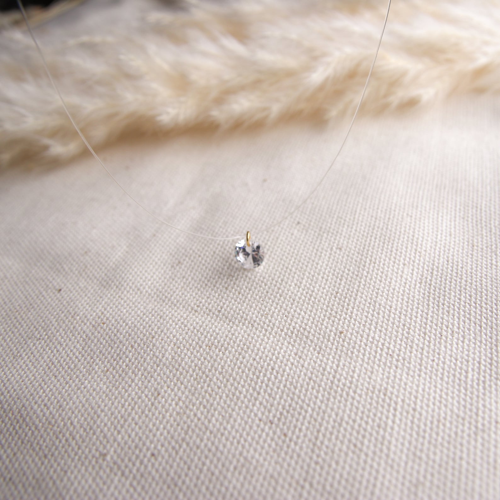 Floating Necklace, Illusion Necklace, Invisible Necklace, Small Crystal ...