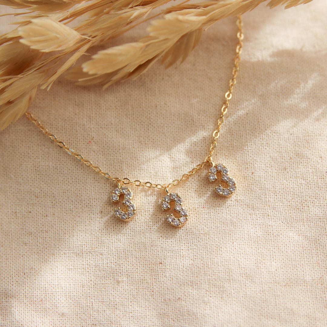 Angel Number Necklace, Gold Number Necklace, 222 Necklace, Birthday ...