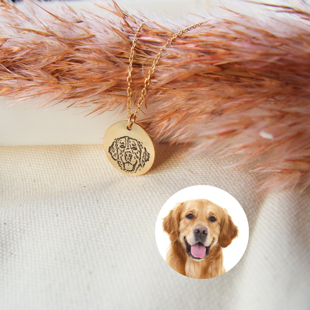 Custom Pet Portrait Necklace: 18k Gold Filled Dog Cat Memorial Jewelry ...
