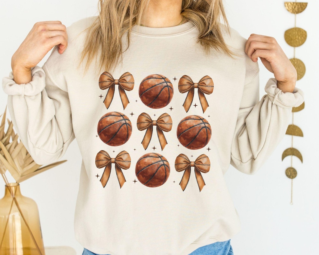 Vintage Basketball & Bows, Basketball Sweatshirt, Game Day Basketball ...