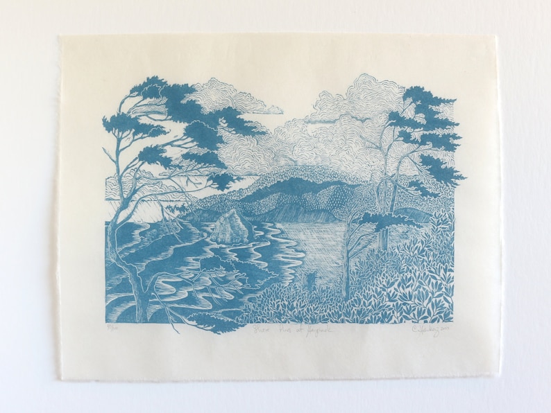 Haystack Rock Block Print: Oregon Coast Landscape Art (11x14) - Etsy