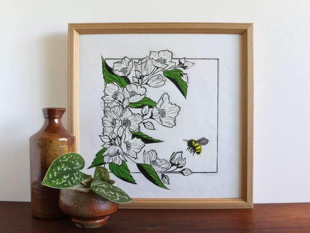 12x12 Limited Edition Block Print/bee/botanical/blossoms/spring/nature ...