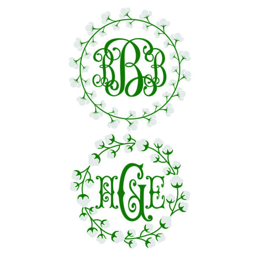 Cotton Wreath Monogram Frame Pack Cuttable Design SVG PNG DXF & Eps Designs Cameo File ...