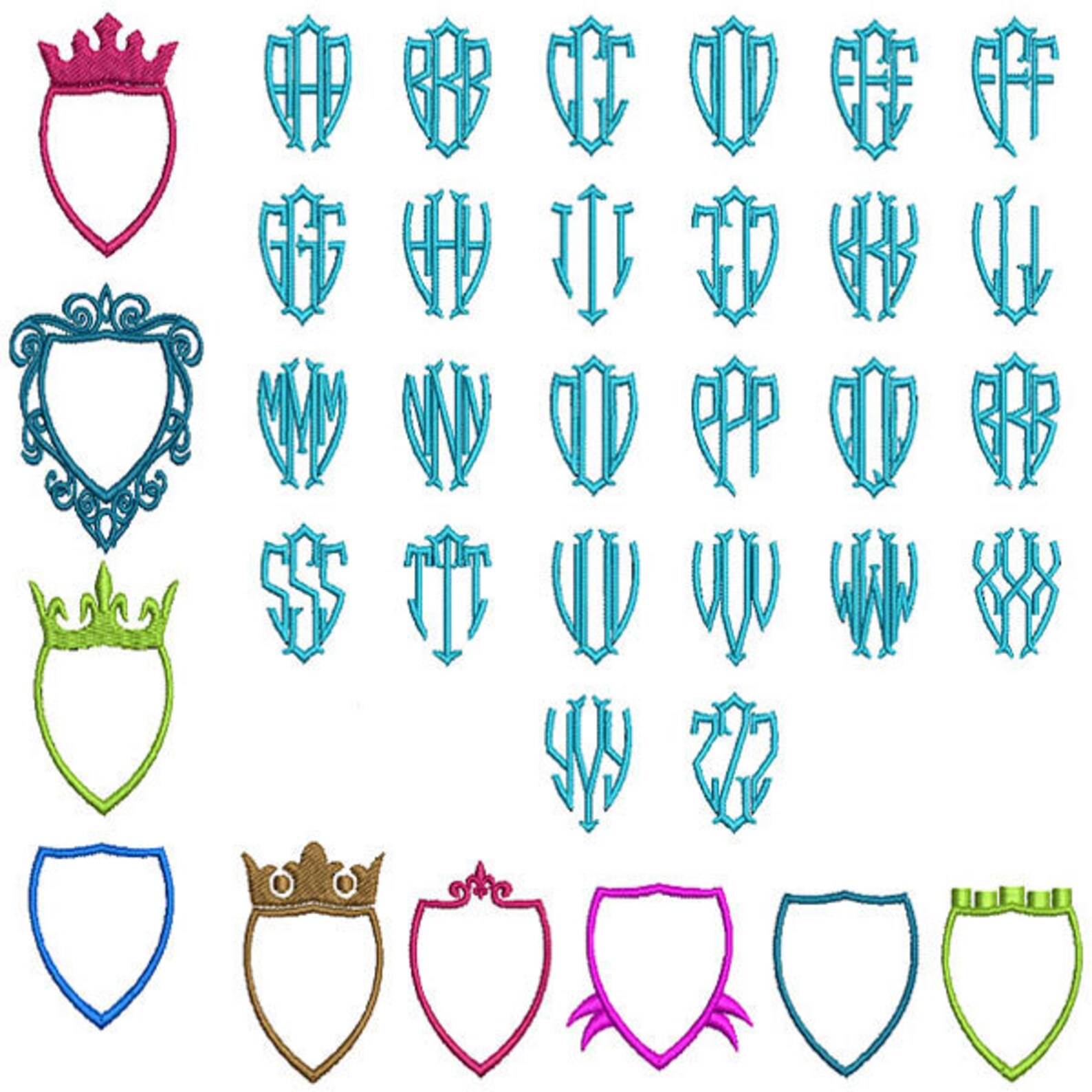 Shield Embroidery Fonts Monogram Machine Embroidery Font - Etsy