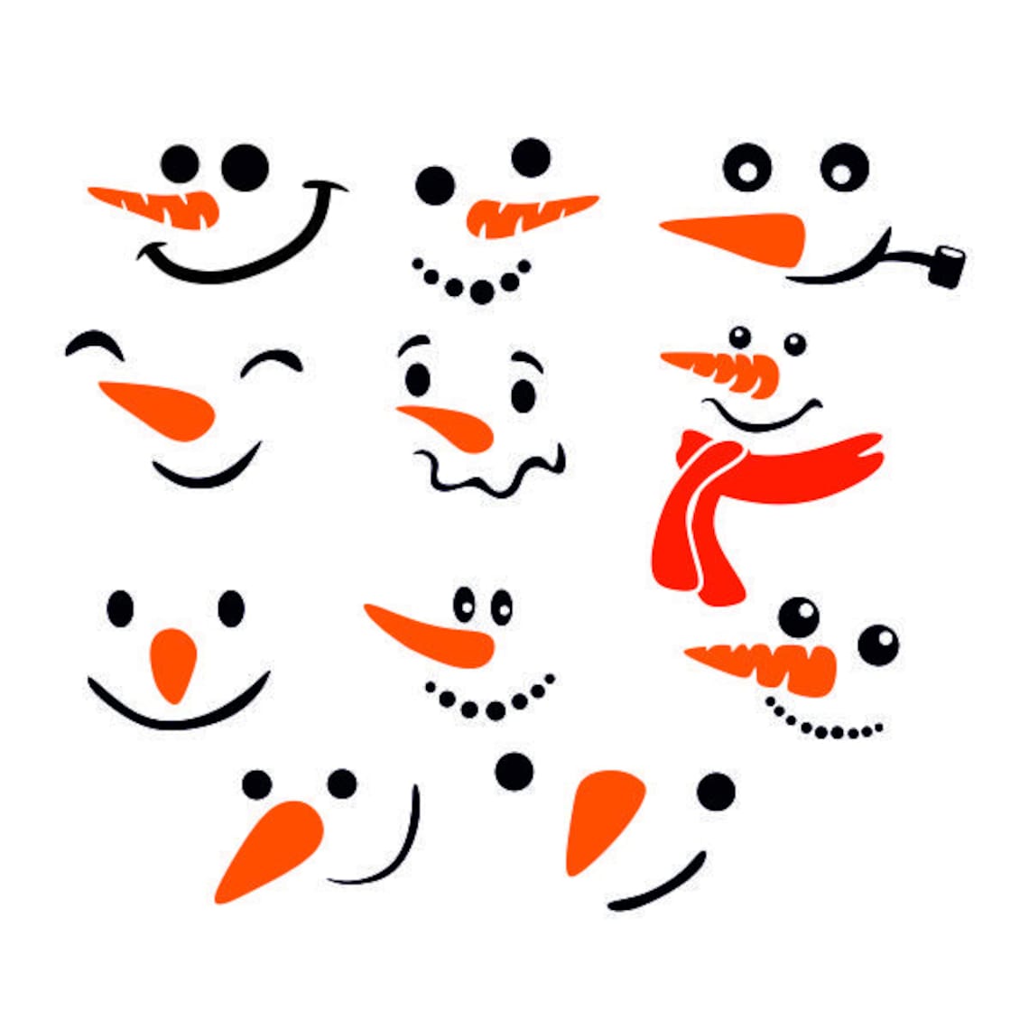Snowman Snow Man Christmas Faces Cuttable Design SVG PNG DXF & - Etsy